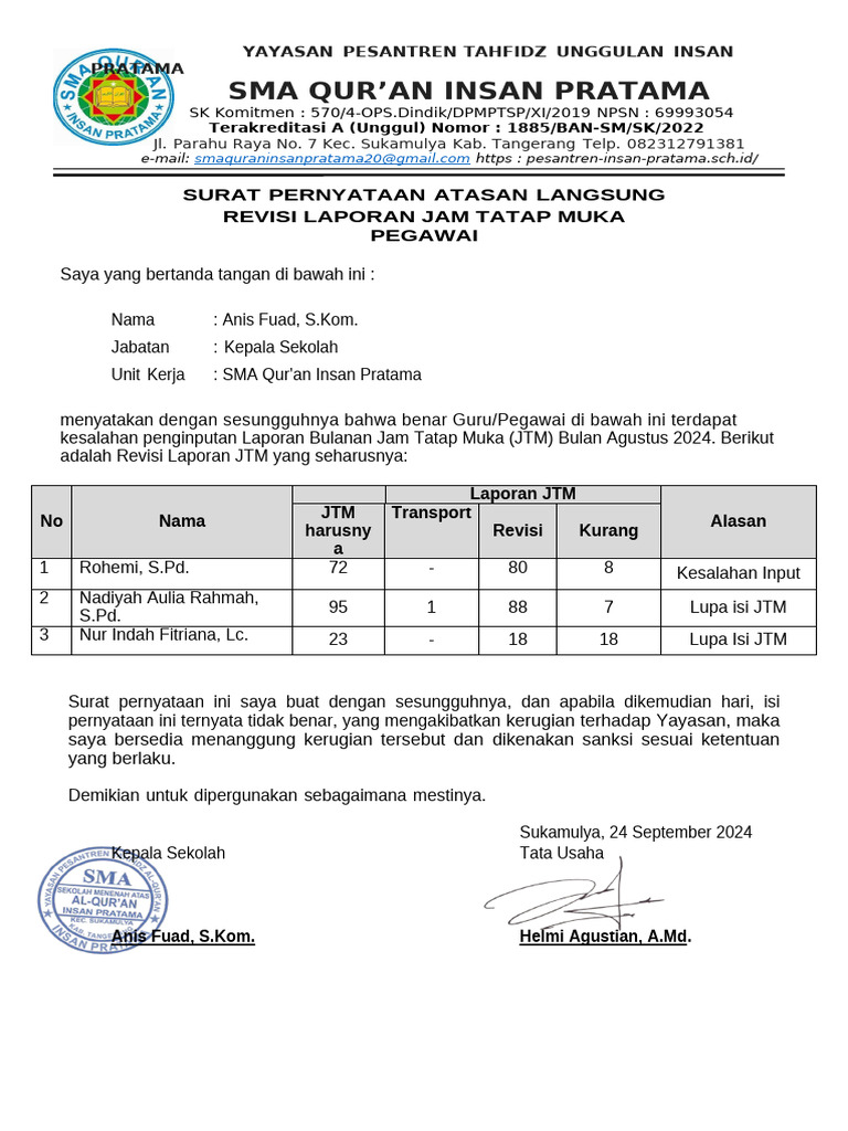 Surat Pernyataan Beda Jtm Pdf