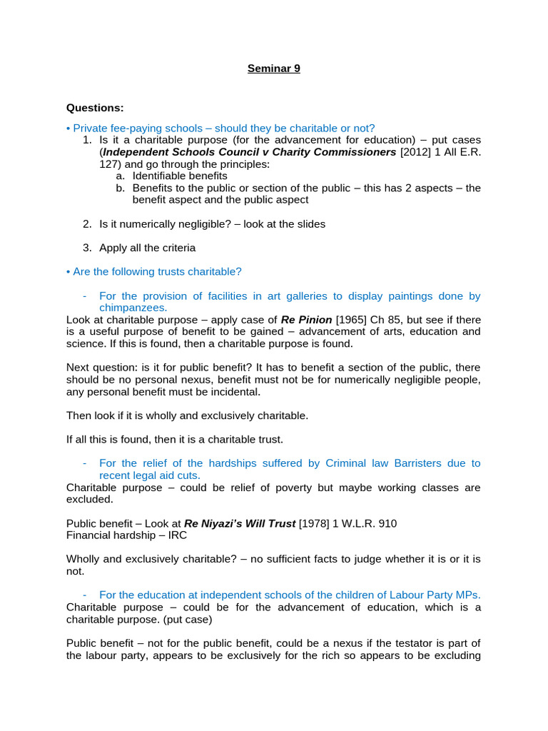 Seminar 9 Charitable Trusts | PDF | Private Law | Common Law