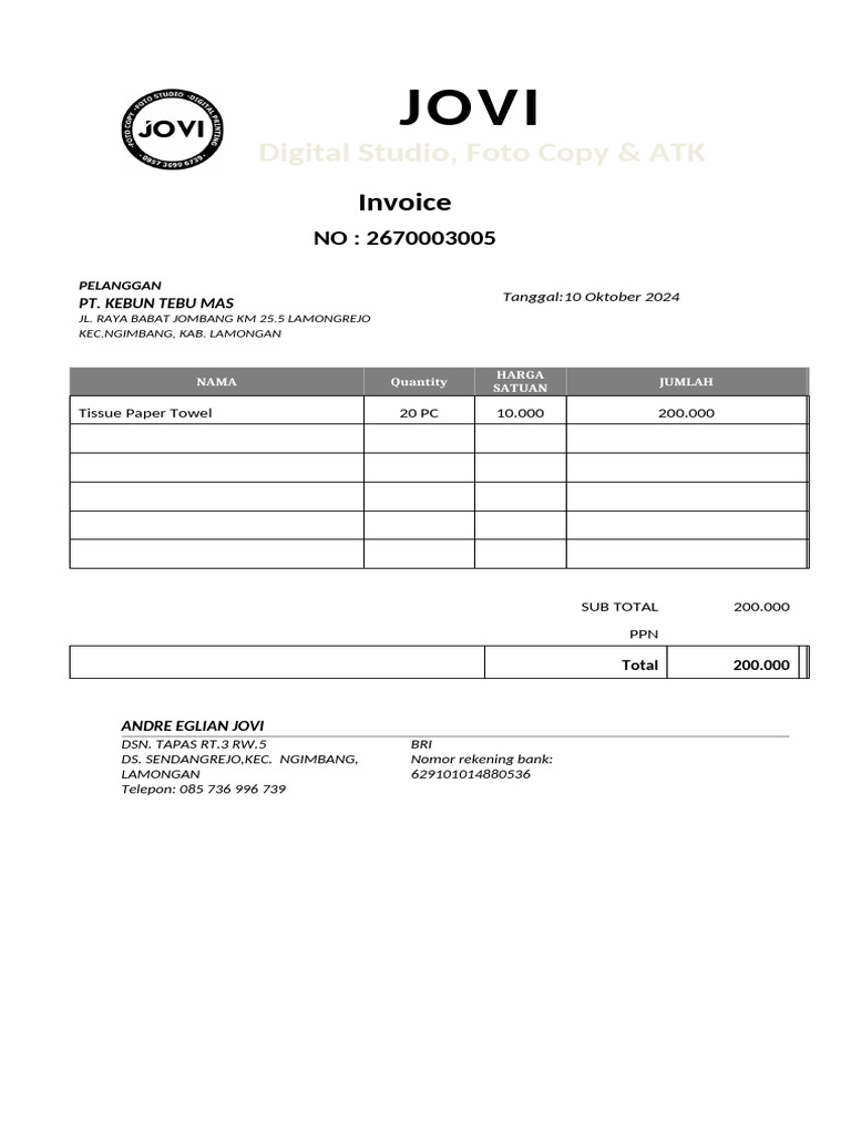 Invoice Pesenan KTM 10 Oktober 2024 | PDF