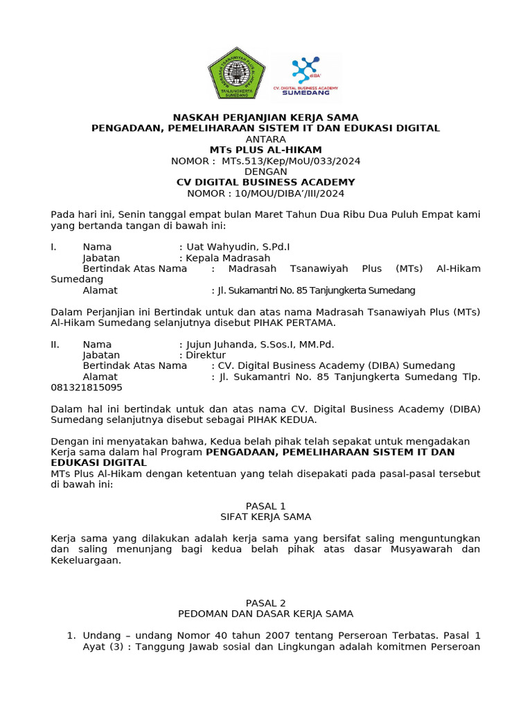 Naskah Mou MTS Dan Diba | PDF