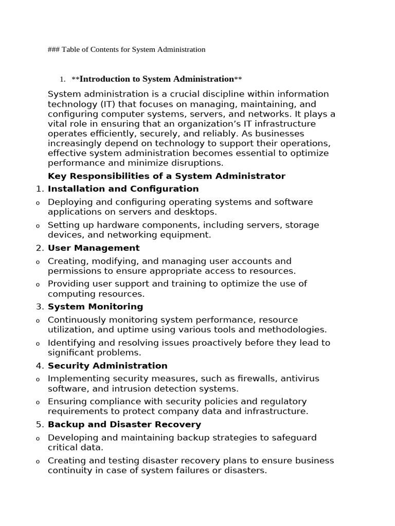 Table of Contents For System Administration | PDF