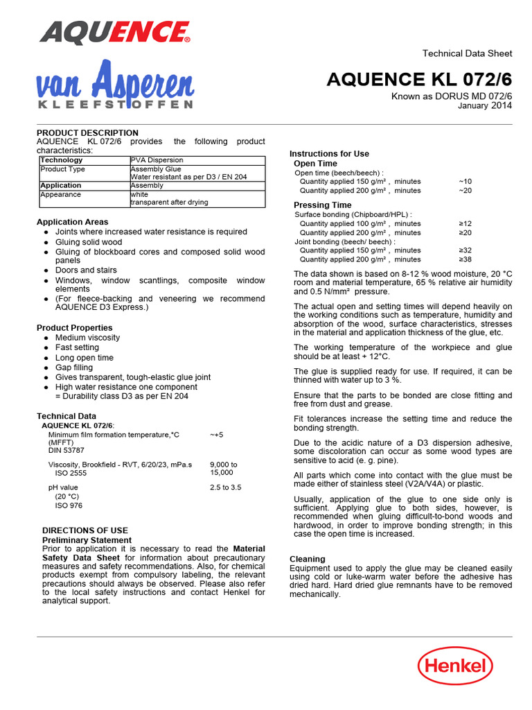 AQUENCE - KL - 072 TDS Henkel D3 | PDF
