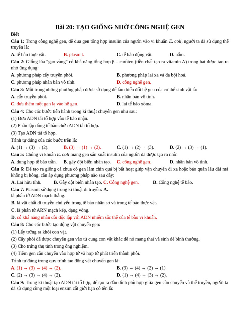 Bài 20-CÔNG NGHỆ GEN | PDF