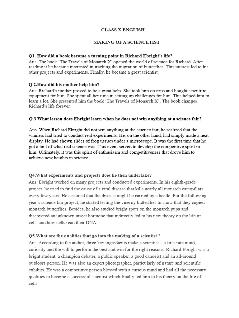 Class X English Making of A Sciencetist Q1. How Did A Book Become A ...