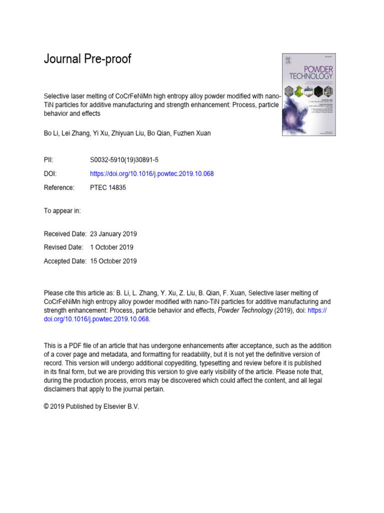 Journal Pre-Proof: Powder Technology | PDF