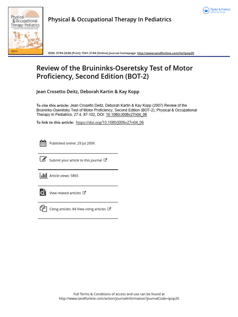 Review of The Bruininks-Oseretsky Test of Motor Proficiency, Second ...