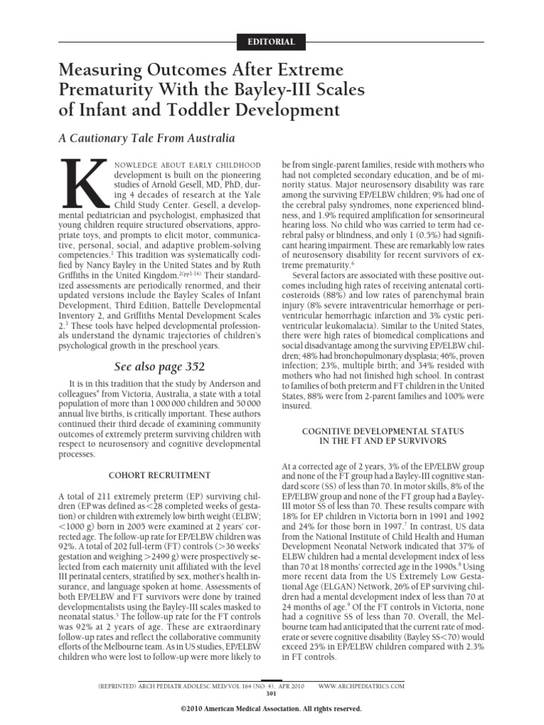 Measuring Outcomes After Extreme Prematurity With The Bayley-III Scales ...