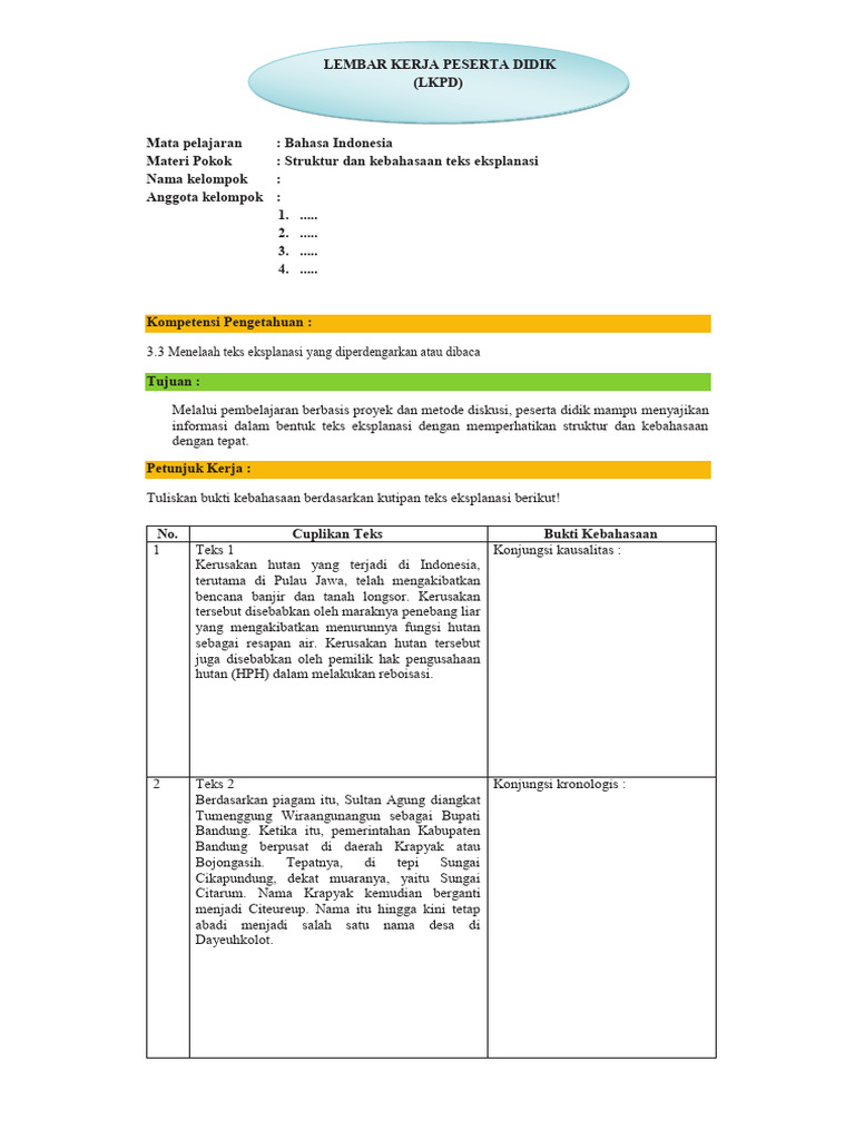 LKPD Teks Eksplanasi | PDF