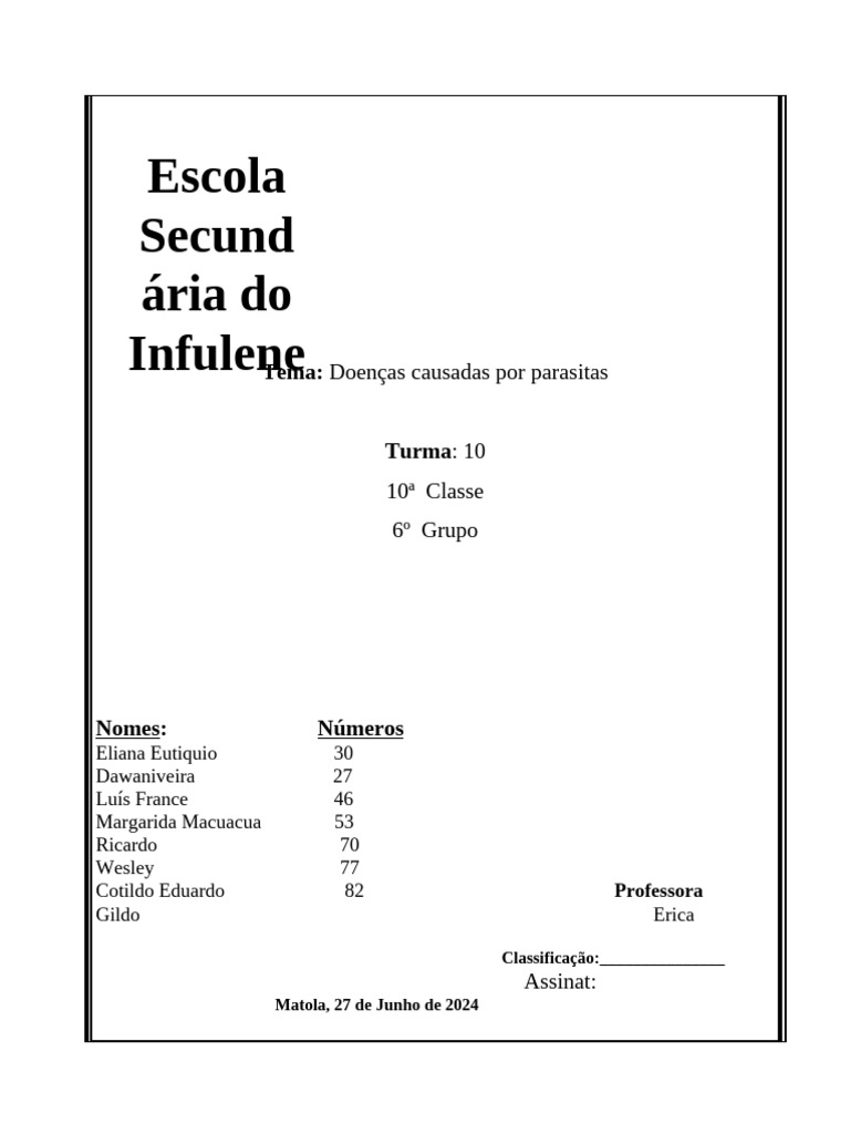 Escola Secund Ária Do Infulene: Tema | PDF