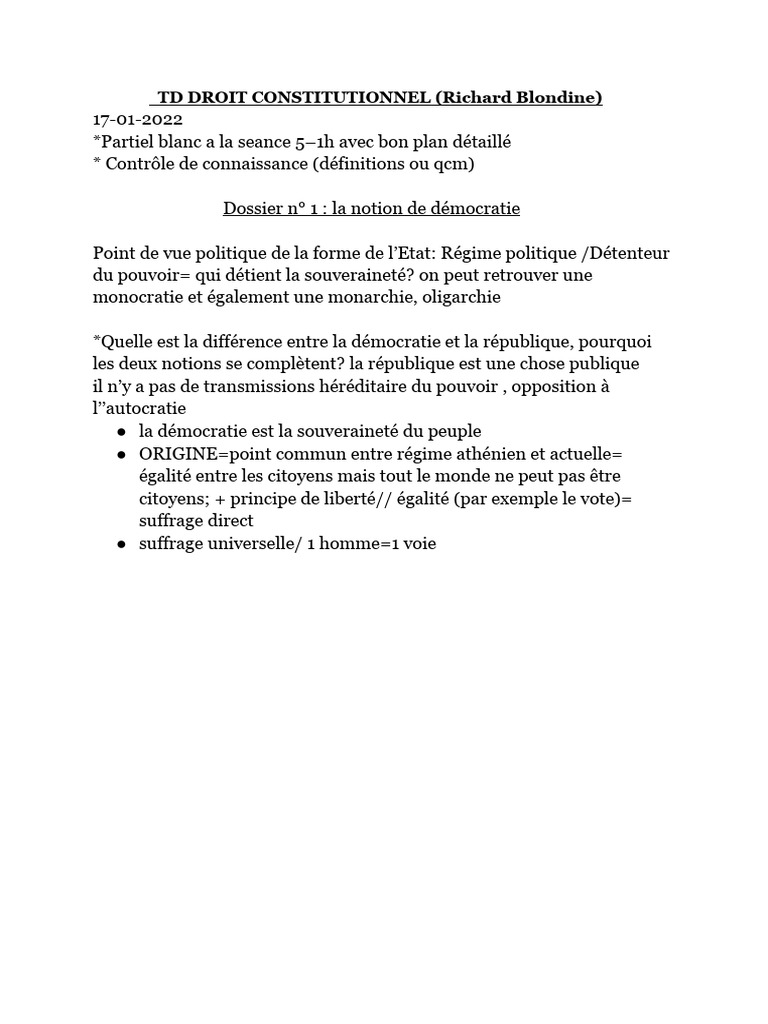Td Droit Constitutionnel (Richard Blondine) | PDF