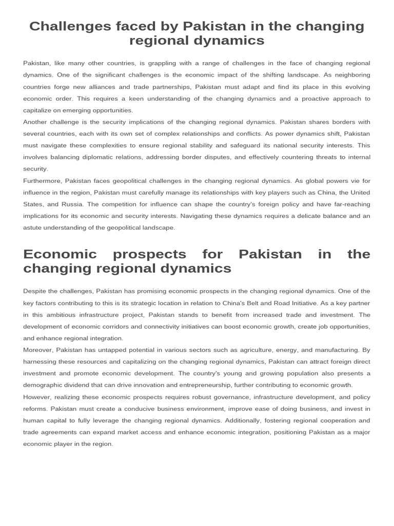 Challenges Faced by Pakistan in The Changing Regional Dynamics | PDF ...