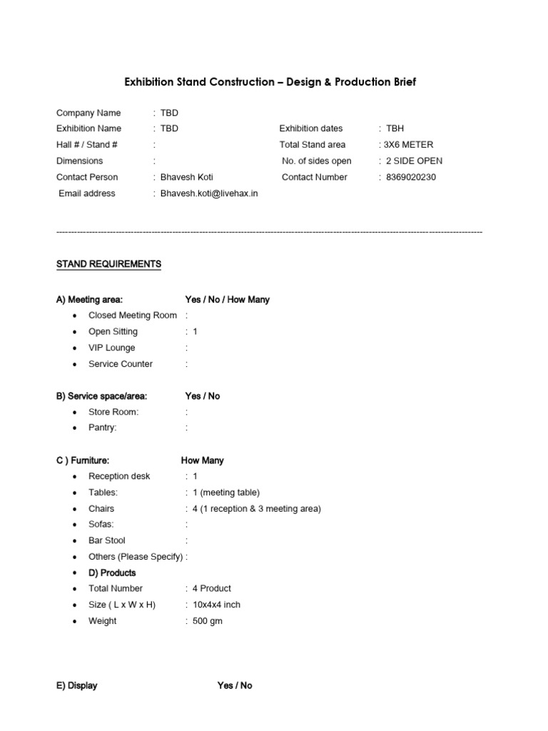Brief Requirement Sheet 1 | PDF