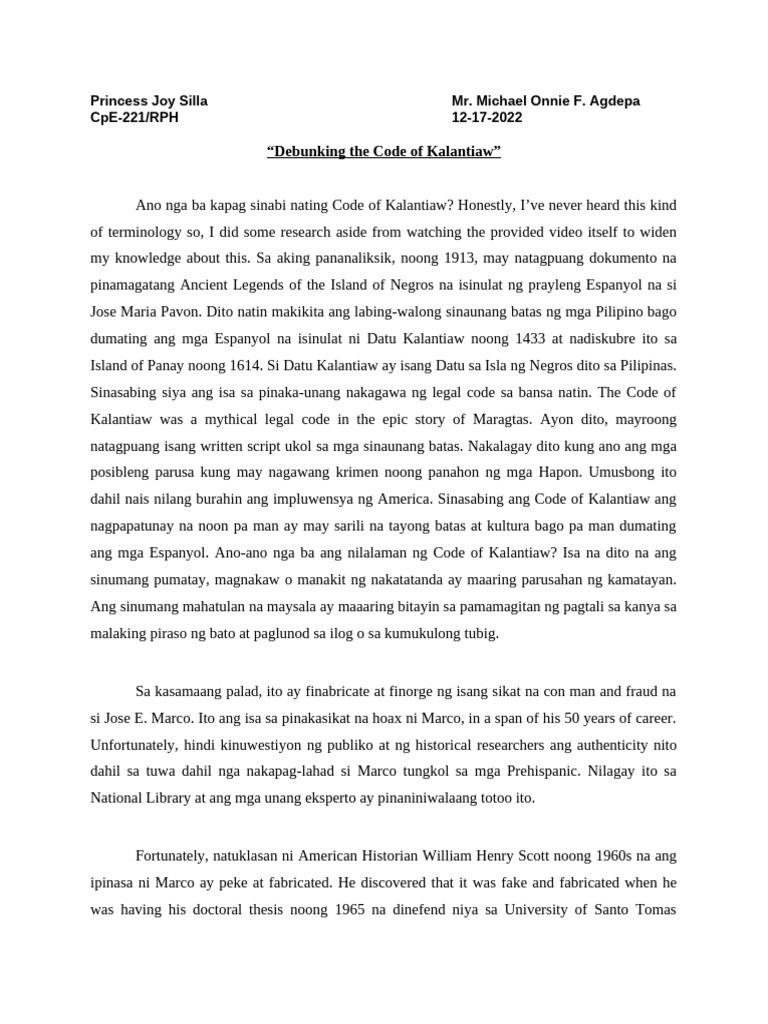 Debunking The Code of Kalantiaw | PDF