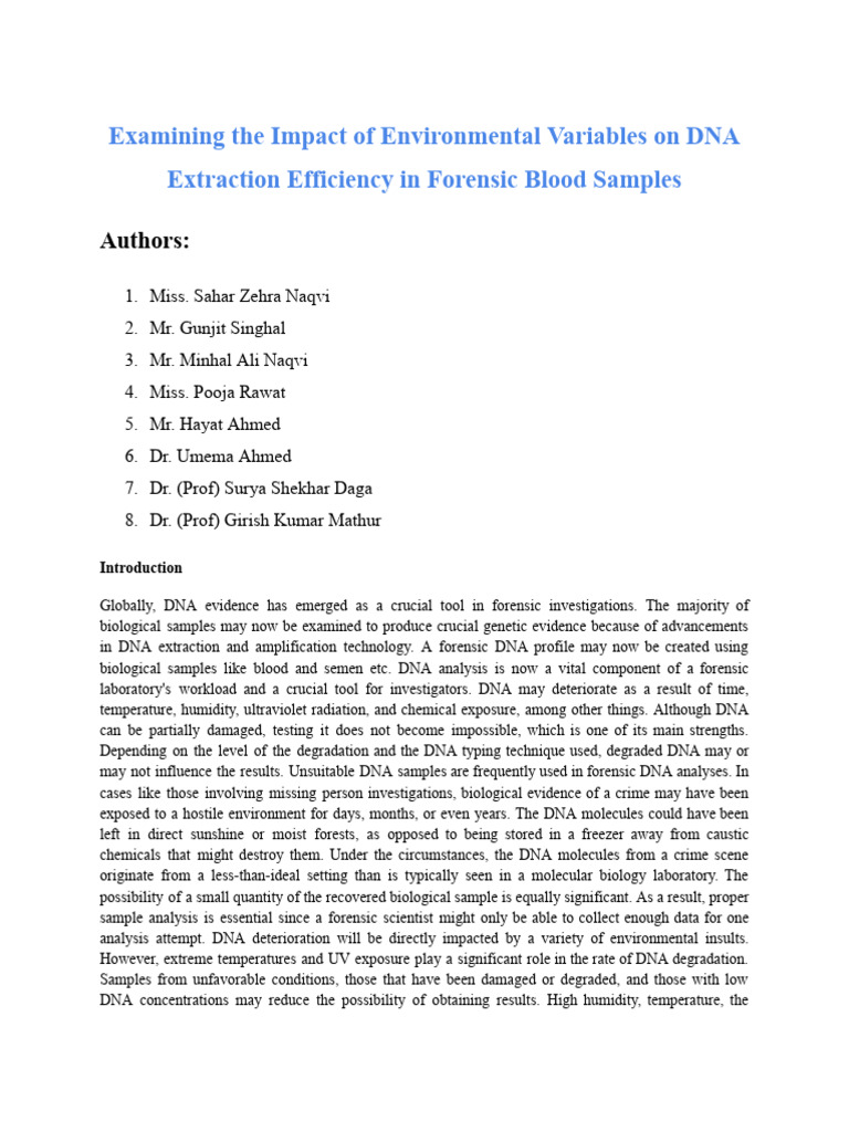 To Compare Consequences of Environmental Factors Related To DNA Yield ...