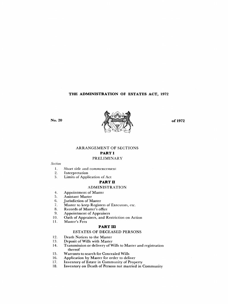 Administration of Estates Act, 20 of 1972 | PDF