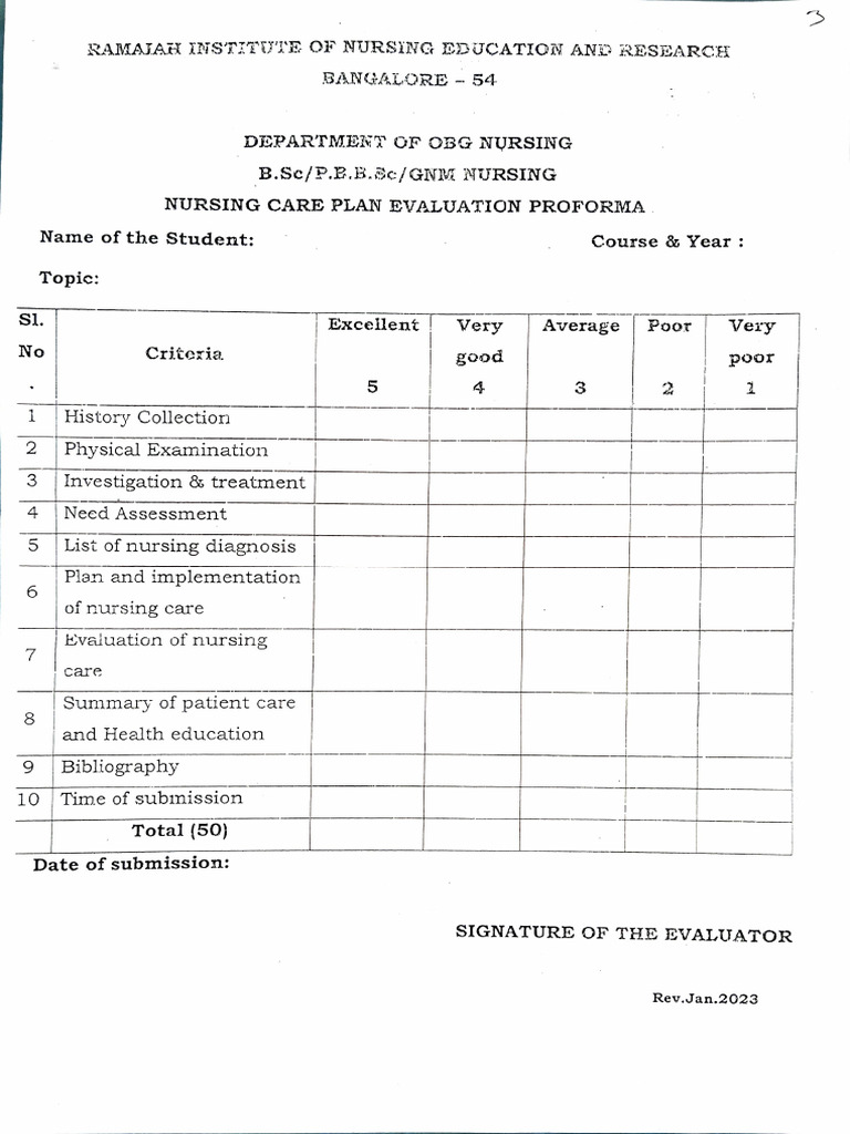OBG Evaluation Sheet | PDF