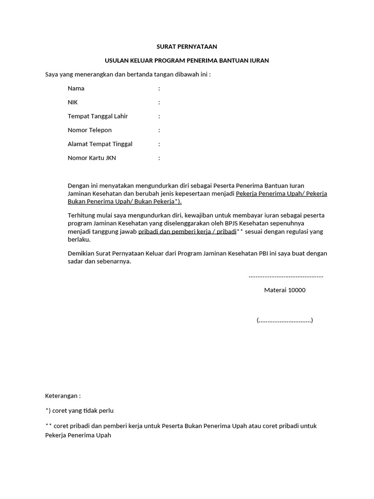 Surat Pernyataan Usulan Keluar Pbi Pdf