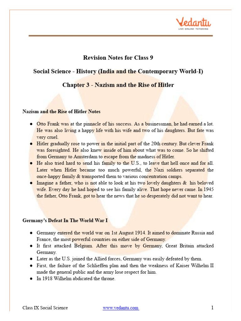 History Chapter 3 Nazism and The Rise of Hitler Class 9 Notes PDF ...