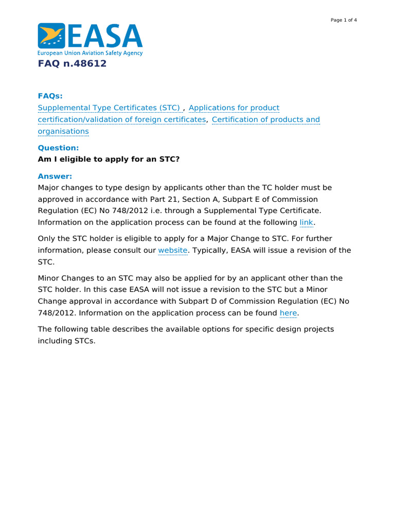 EASA - Am I Eligible To Apply For An STC | PDF