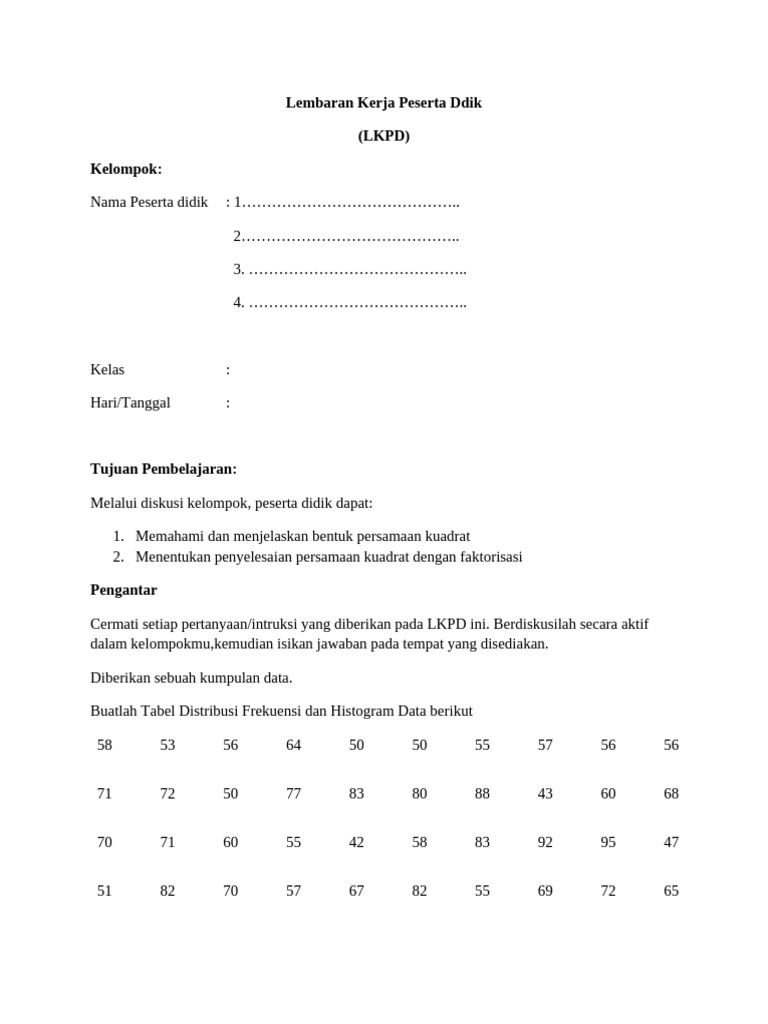 Lembaran Kerja Peserta Didik | PDF