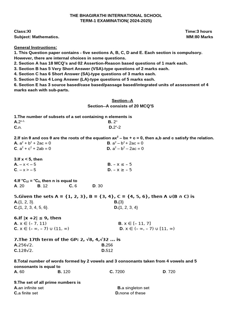 Class 11 Mathematics | PDF