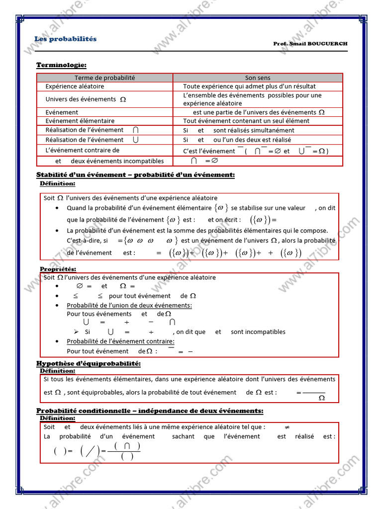 (WWW - Al7ibre - Com) Probabilités Cours 5 | PDF