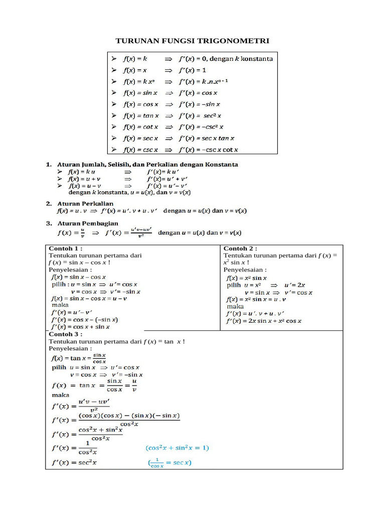 Math - PT - Turunan Fungsi Trigonometri | PDF