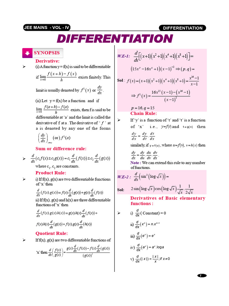 Xii - Maths - Chapter 8 - Differentiation-11.03.2015(1-37) | PDF