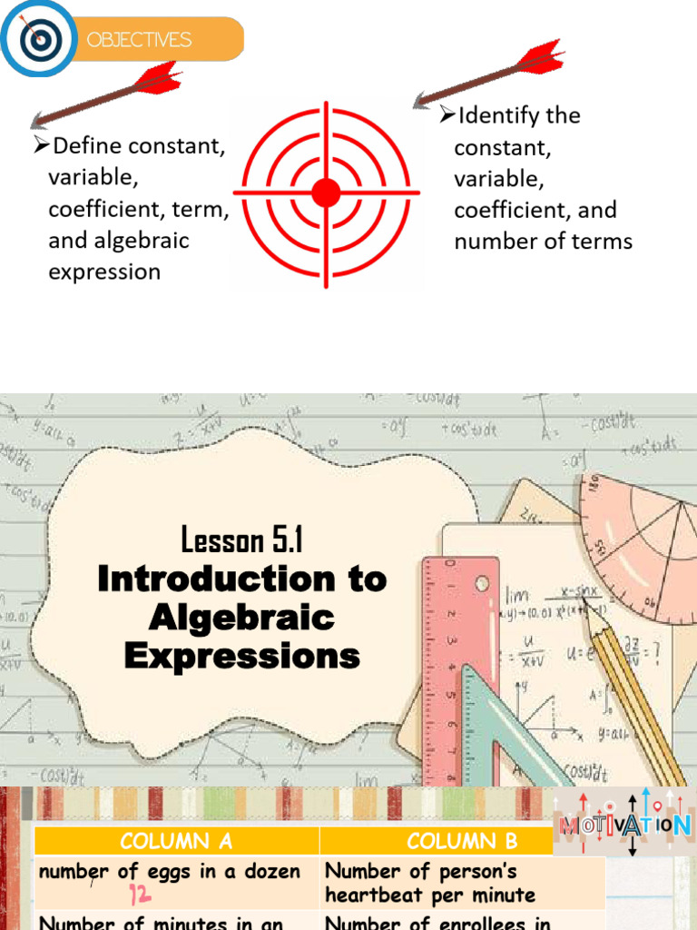 Math 7 Lesson 5.2 Introduction To Algebraic Expressions | PDF
