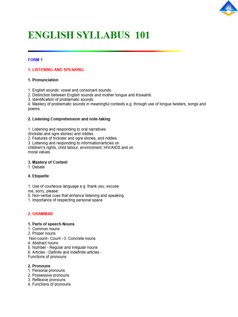 English Syllabus 101 | PDF