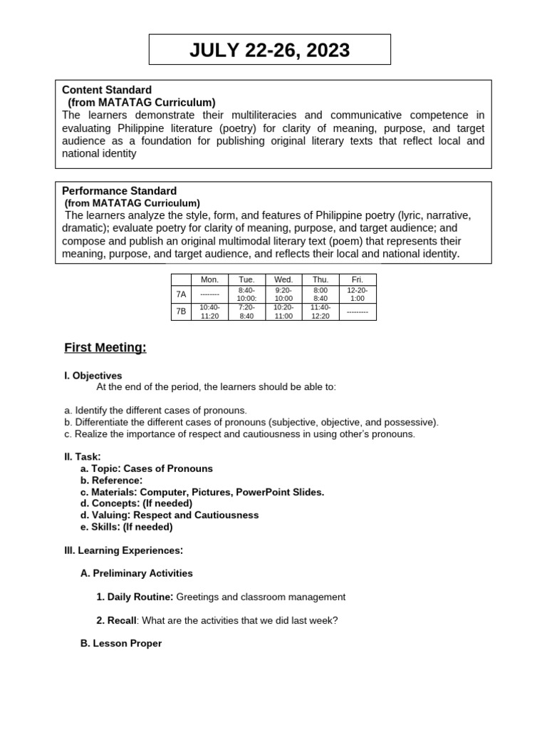 Grade 7 LP Week 4 | PDF | Pronoun | Reading Comprehension