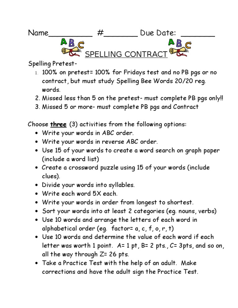 Spelling Contract Guidelines | PDF | Language Arts & Discipline