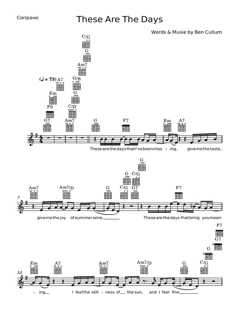 These Are The Days: Сопрано Words & Musie by Ben Cullum | PDF