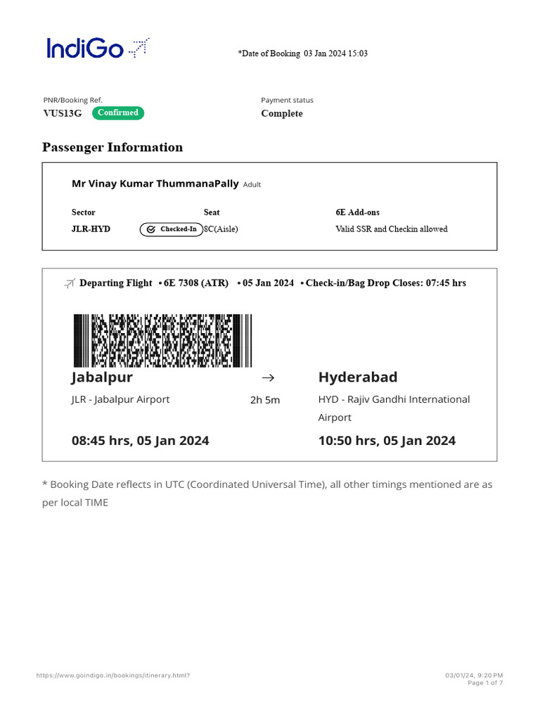 Jlr to hyd ticket | PDF