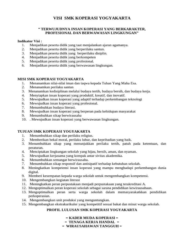 A.2 VISI, MISI Dan TUJUAN SMK Koperasi | PDF