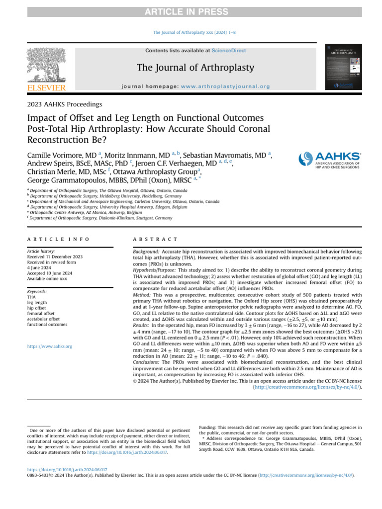 Impact of Offset and Leg Length On Functional Outcomes Post-Total Hip ...