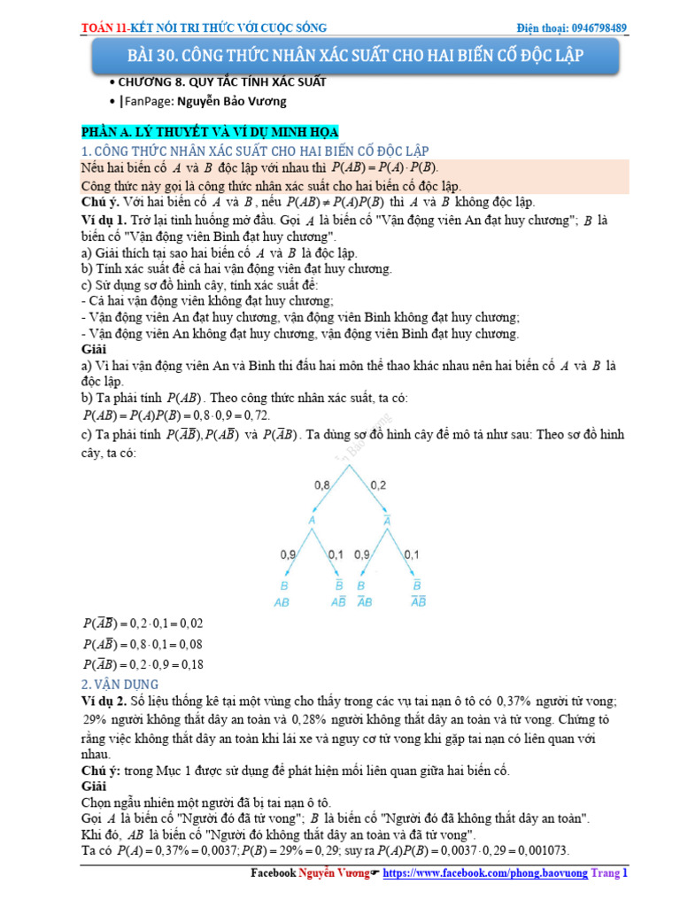 Bai-30-Cong Thuc Nhan Xac Suat Cho Hai Bien Co Doc Lap - CH - TL | PDF