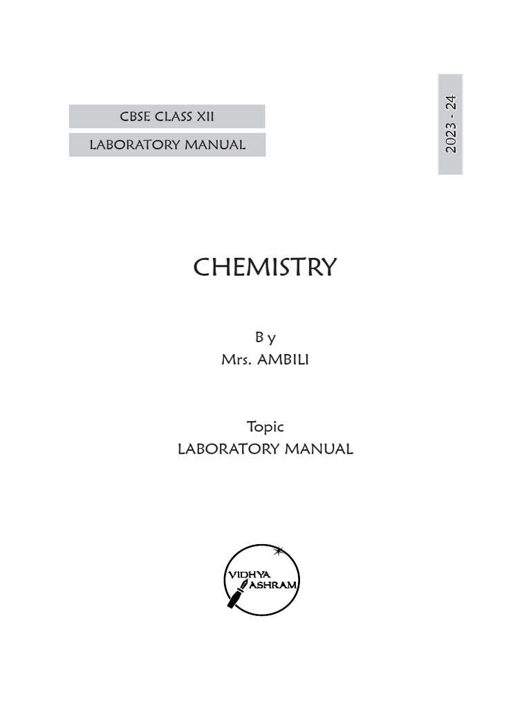 Cbse Class Xii - Chemistry - Lab Manual - Au Ma'am | PDF