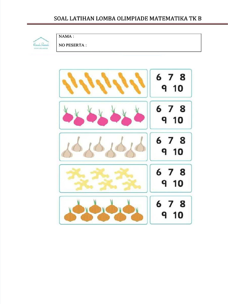 PDF Soal Latihan Lomba Olimpiade Matematika TK B Nama No Peserta - Compress | PDF
