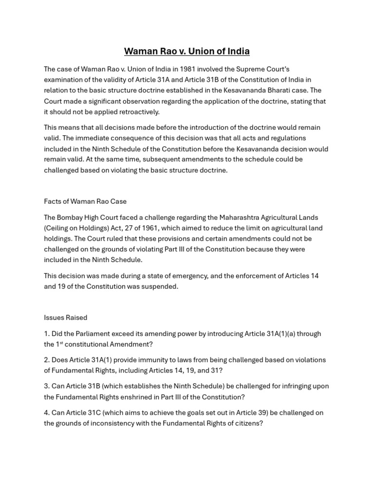 Waman Rao vs. UOI | PDF