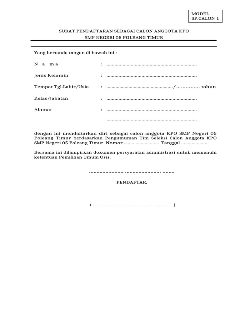 Formulir Pendaftaran KPO | PDF