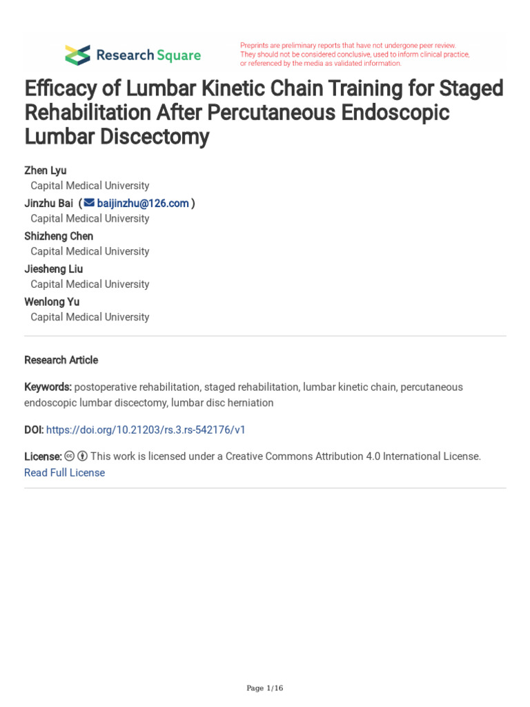 Efficacy of Lumbar Kinetic Chain Training For Stag | PDF
