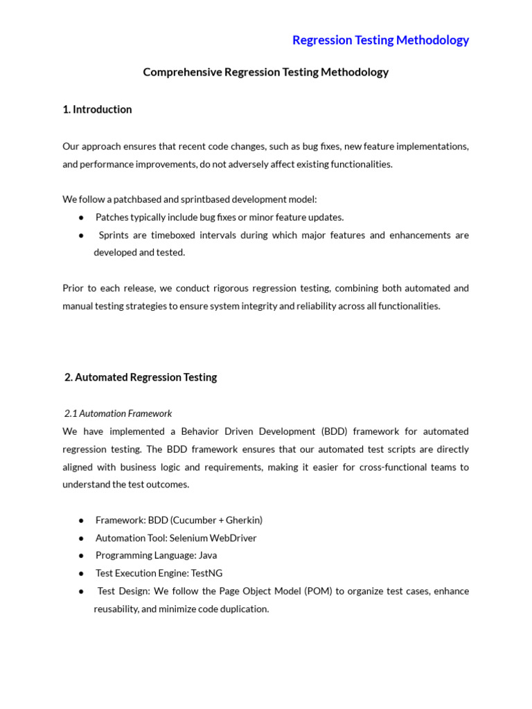 Regression Testing Methodology | PDF