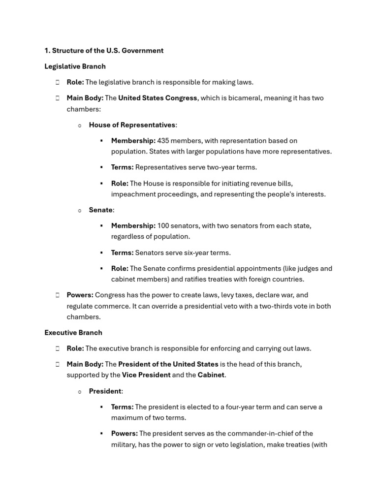 Structure of The U.S. Government | PDF