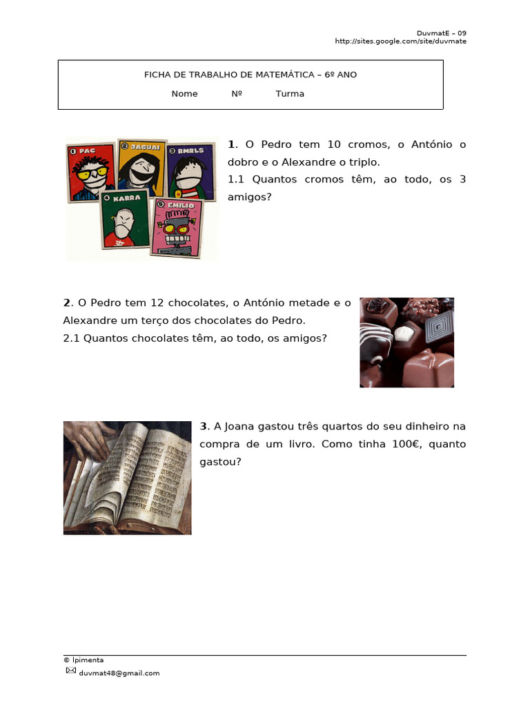 FICHA DE TRABALHO Fracções | PDF