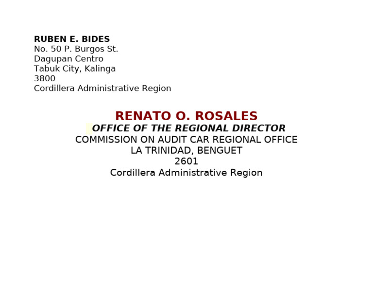 Coa Car Address | PDF