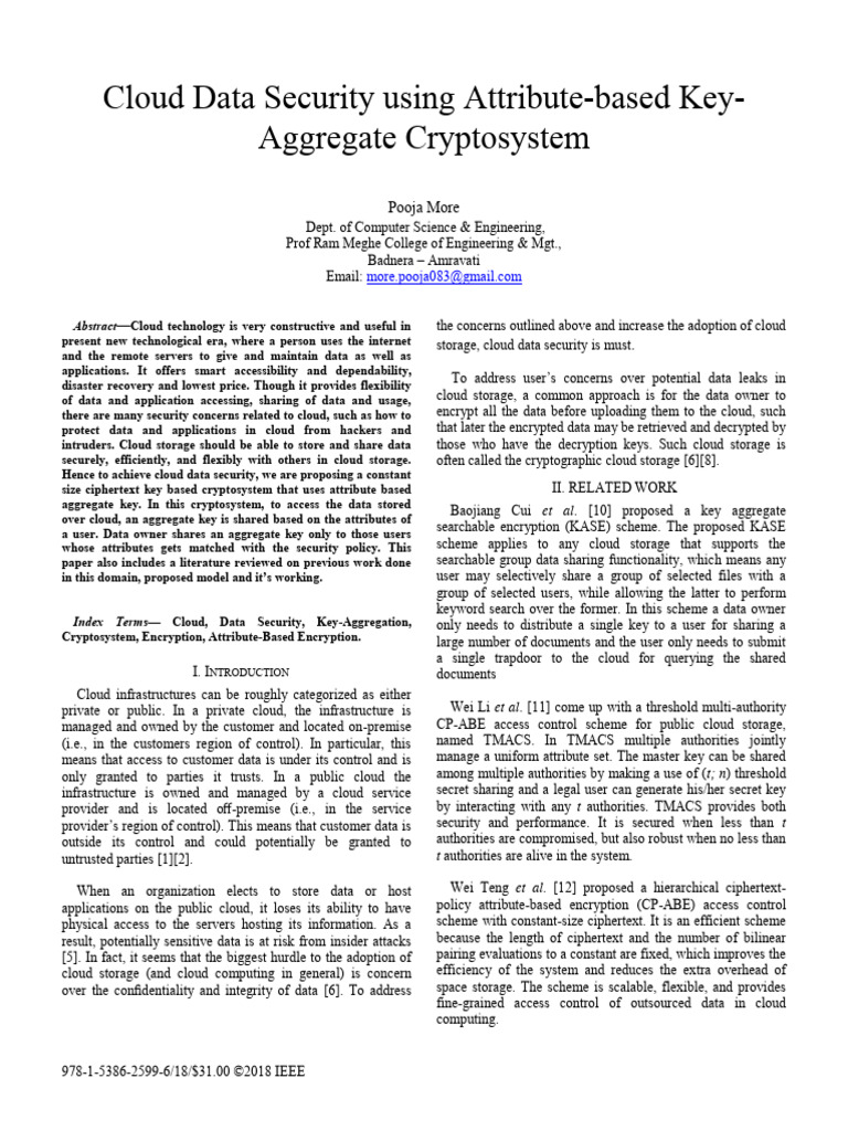 Cloud Data Security Using Attribute-Based Key-Aggregate Cryptosystem | PDF