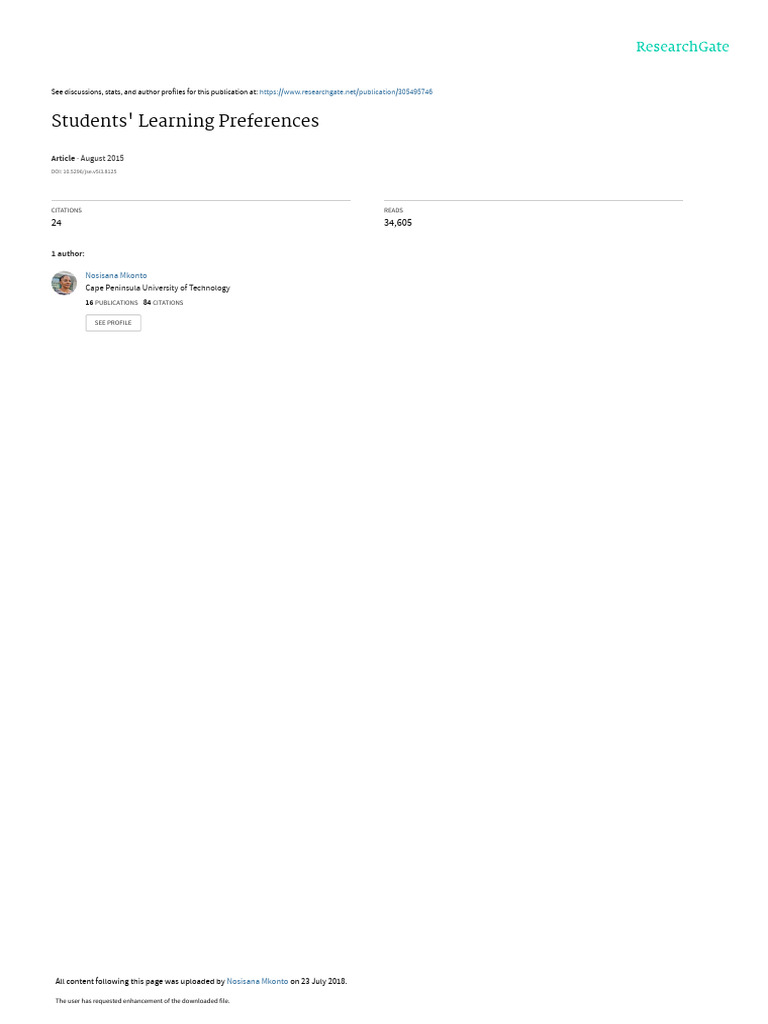 Students' Learning Preferences: August 2015 | PDF