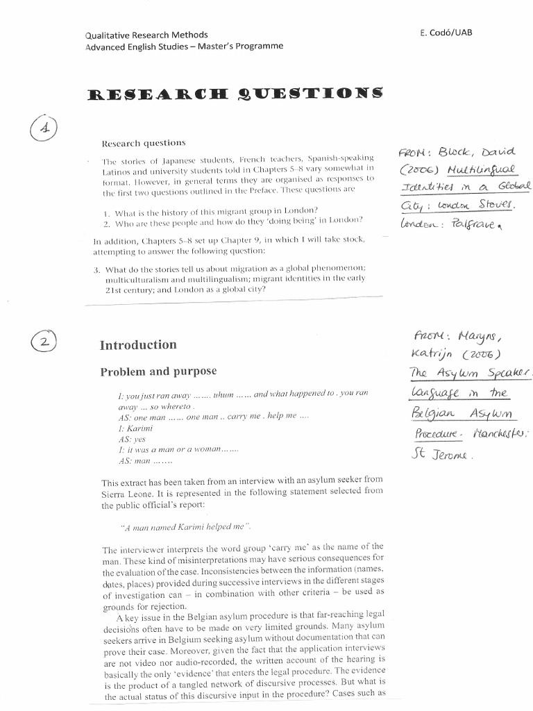 Handout 5 - Ho Qualitative Research Questions | PDF
