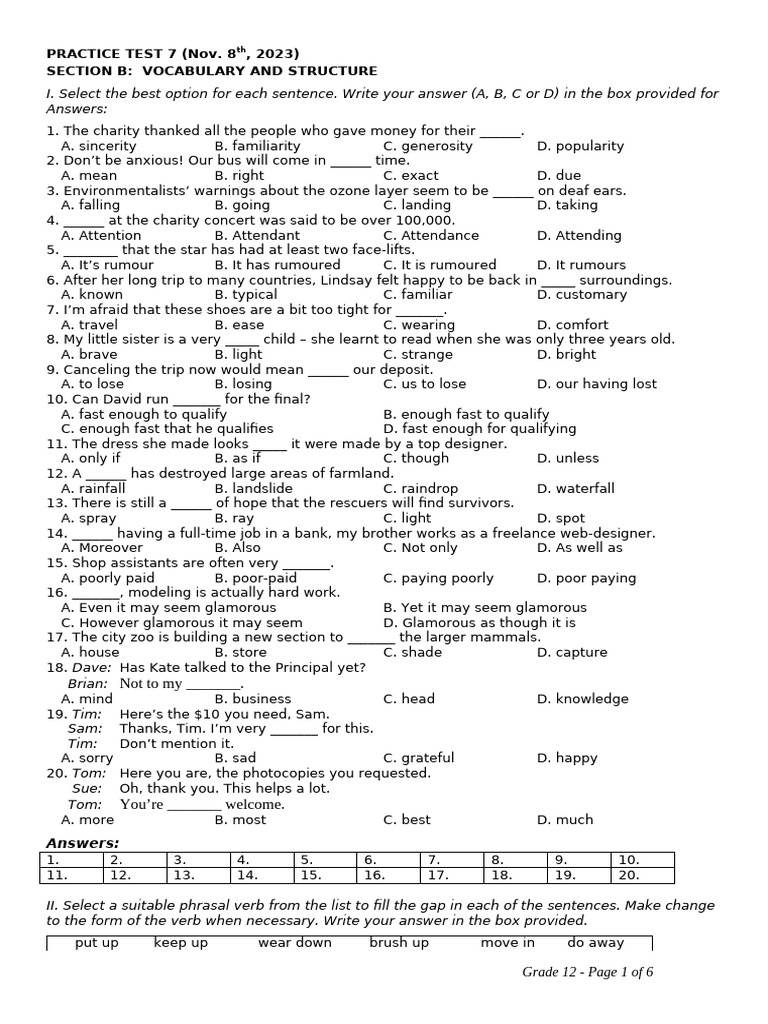 HSG Lop 12 - Practice Test 7 | PDF